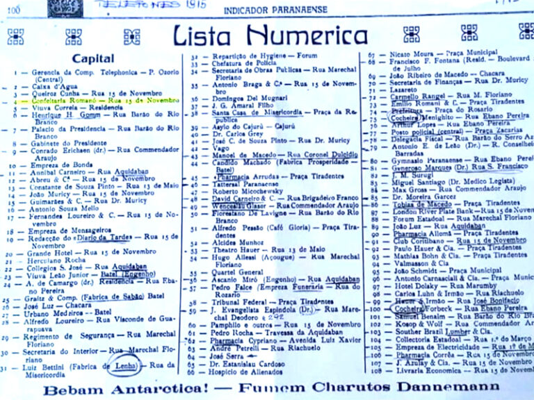 Curiosidades da Lista Telefônica de 1915 - HojePR